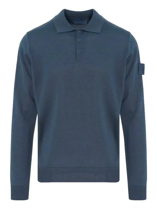 Stone Island Logo Patch Knitted Polo Shirt - Blue