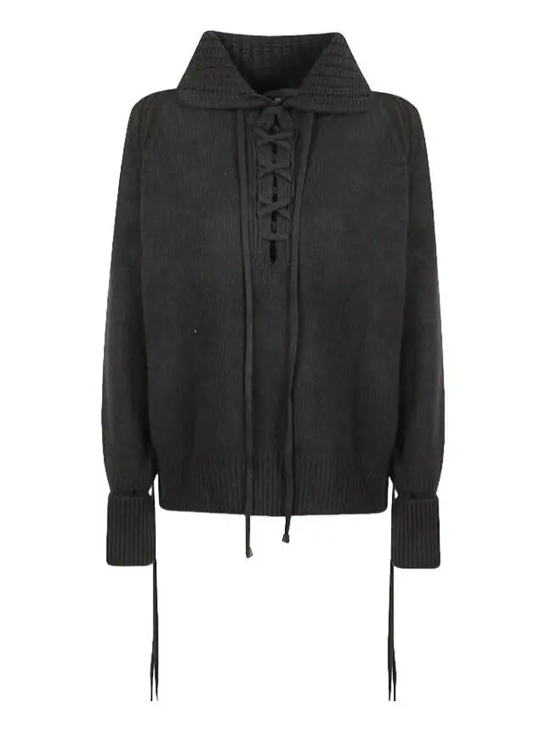 Ermanno Scervino Lace-up Knitwear With Ribbed Details - Black