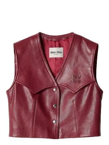 Miu Miu Embossed Logo Leather Vest - Red Currant