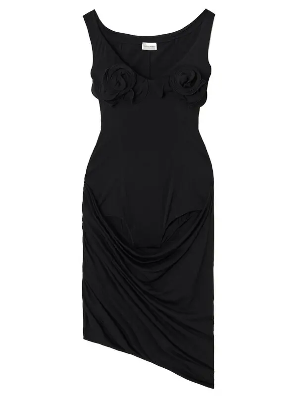 Magda Butrym Sleeveless Dress With Floral Decoration And Asymmetrical Skirt - Black