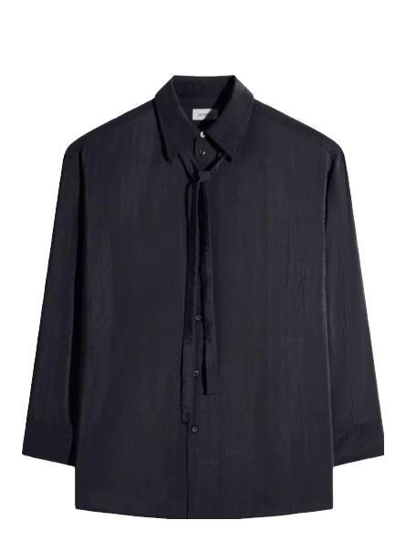 LEMAIRE Long-sleeved Pleated Shirt With Front Tie Detail - Black