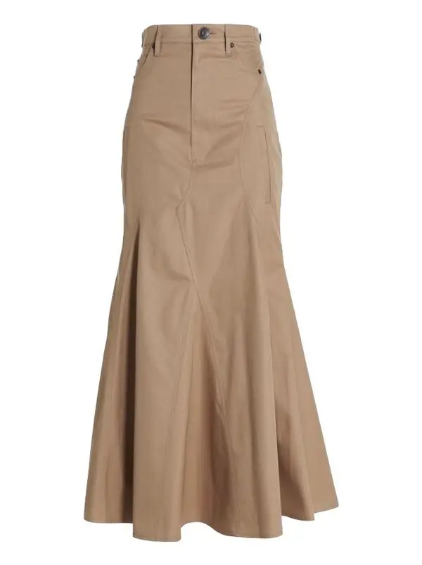 Burberry High-waist Flared Gabardine Maxi Skirt - Brown