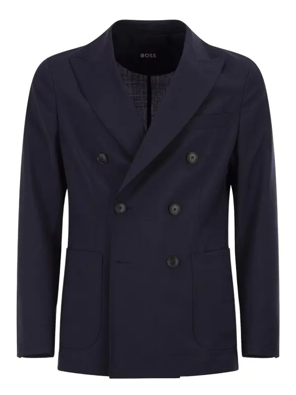 Hugo Boss Double-breasted Long-sleeved Jacket - Blue