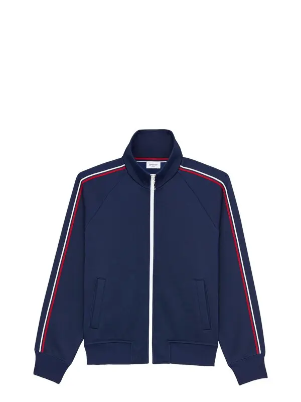 Saint Laurent Zip-up High Neck Track Jacket With Ribbed Details - Navy