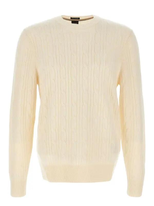 Hugo Boss Cable-knit Crew Neck Sweater - Nude