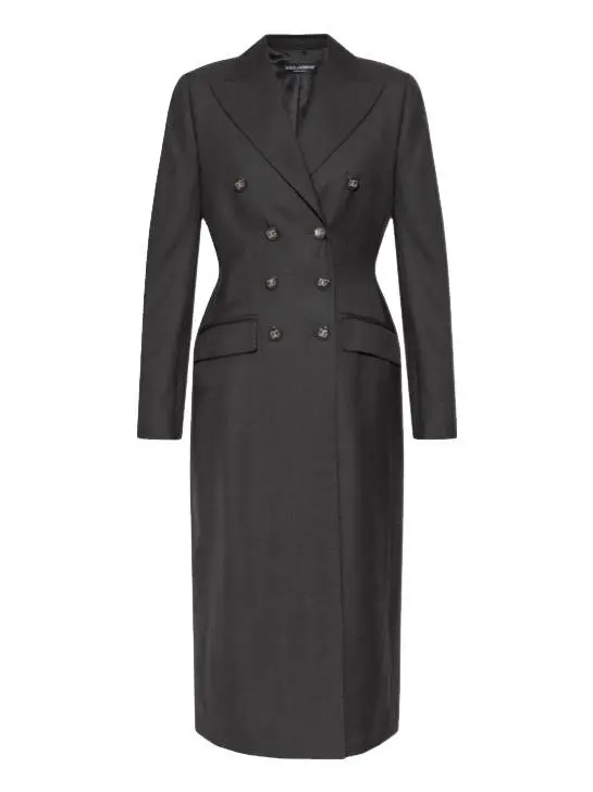 Dolce & Gabbana Double-breasted Coat With Logo Buttons - Grey