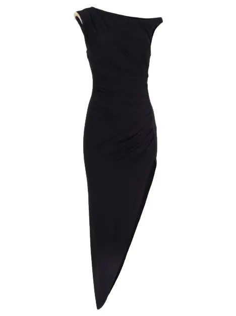 Elisabetta Franchi Draped Asymmetrical Midi Dress - Black