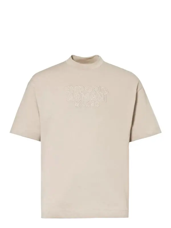 Emporio Armani Logo Embroidered Crewneck T-shirt - Light Brown