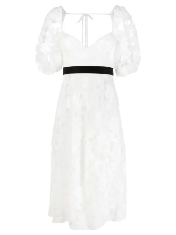 For Love & Lemons Heart-shaped Neckline Puff Sleeve Dress - White