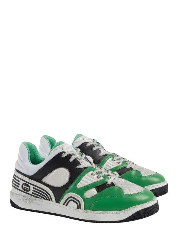 Gucci Basket Round Toe Lace-up Sneakers - Gray
