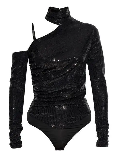 Versace Sequin Embellished One-shoulder Bodysuit - Black