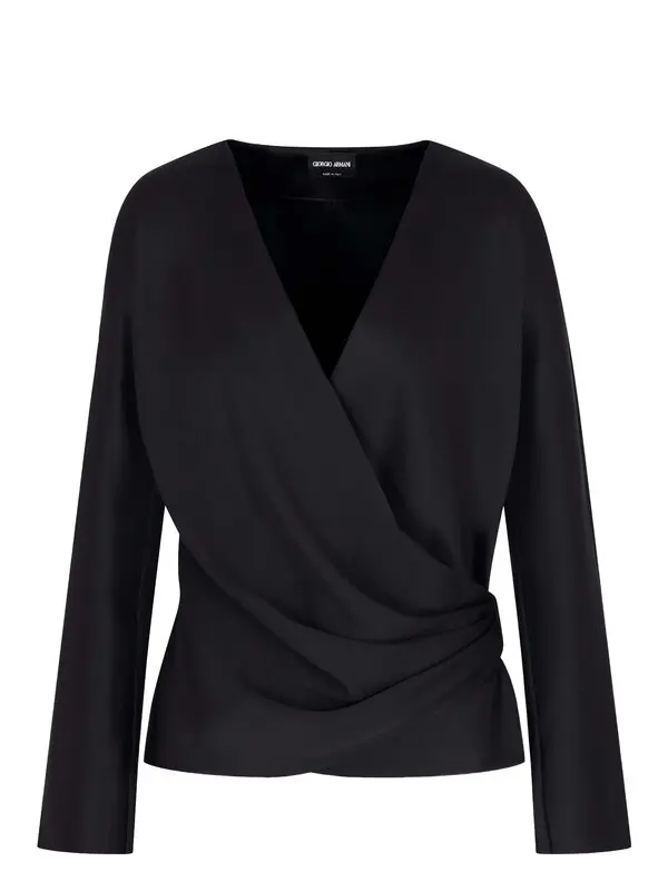 Giorgio Armani Draped V-neck Blouse With Side Closure - Black
