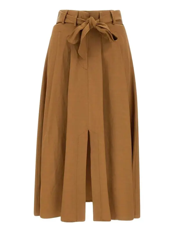 KAOS Pleated Midi Skirt - Brown