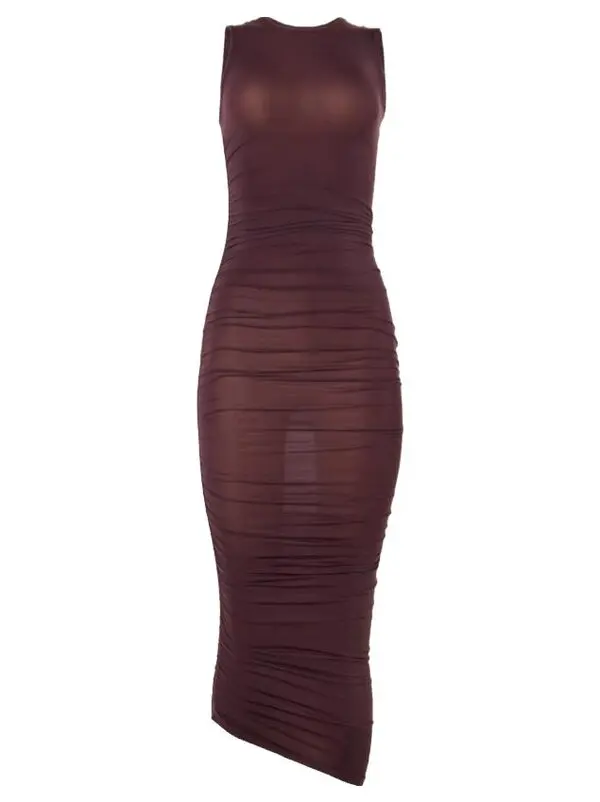 Wolford Asymmetric Ruched Midi Dress - Wild Plum