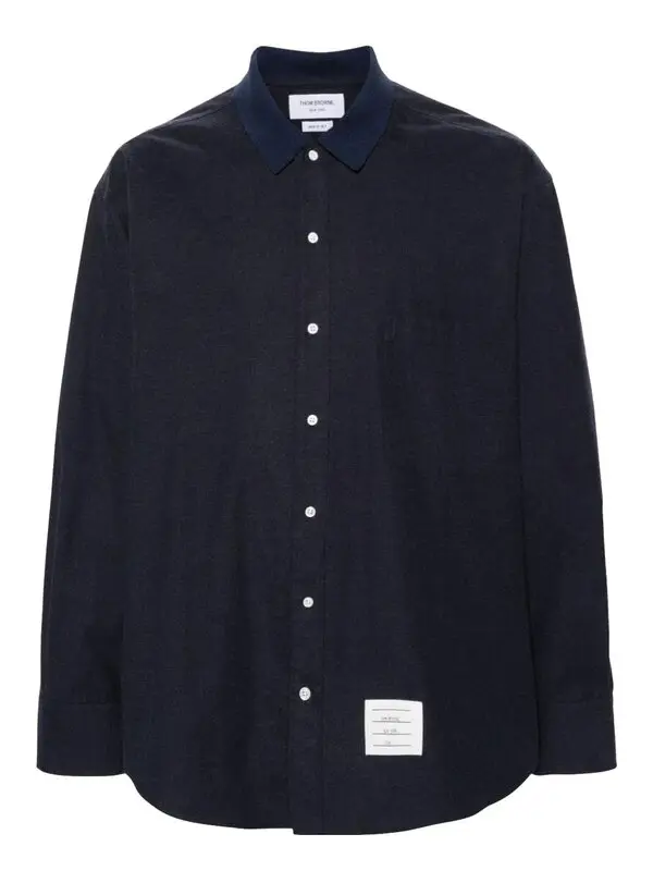 Thom Browne Rwb Striped Curved Hem Shirt - Navy Blue
