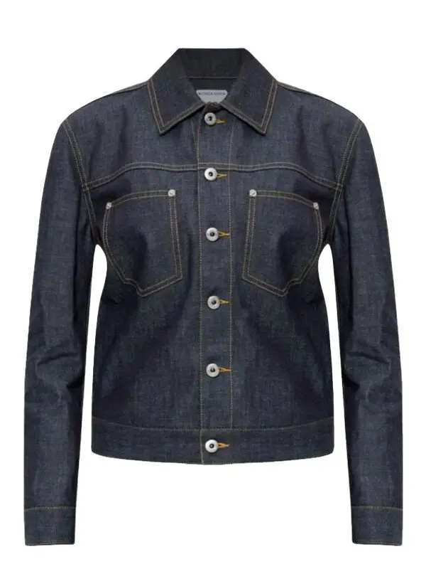 Bottega Veneta Denim Jacket With Contrast Stitching - Navy Blue