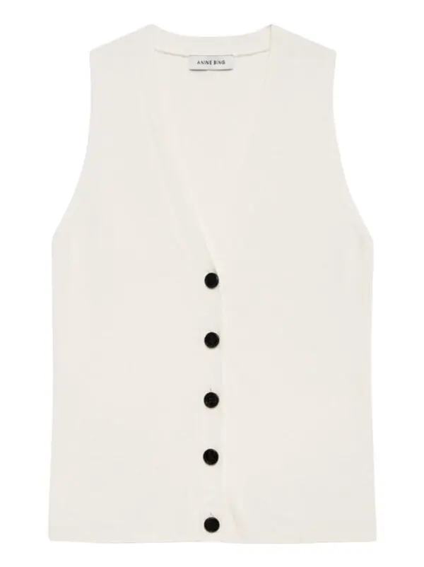 ANINE BING Ribbed-knit Plunging V-neck Vest - White