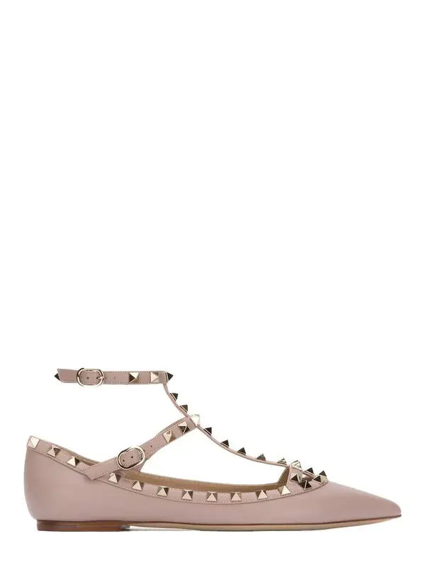 Valentino Garavani Rockstud Ballerina Flats With Ankle Straps - Nude Pink