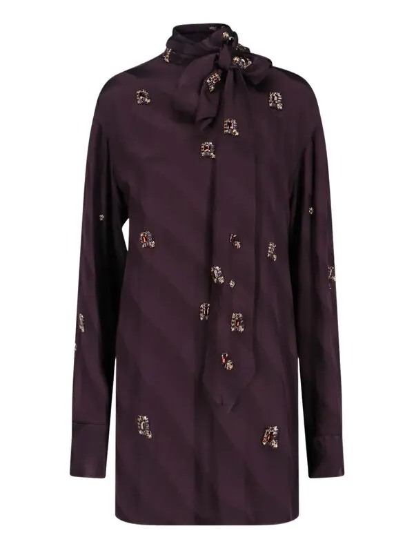 Dries Van Noten Embellished Tie Neck Shirt - Purple