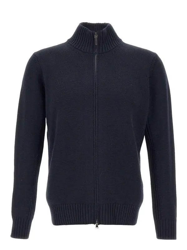 KANGRA Ribbed Zip Stand-collar Cardigan - Black