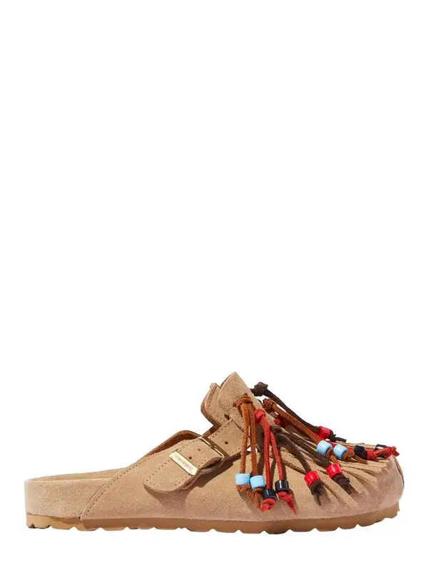 SCAROSSO Muller Round Toe Mules With Tassel And Bead Embellishments - Nude
