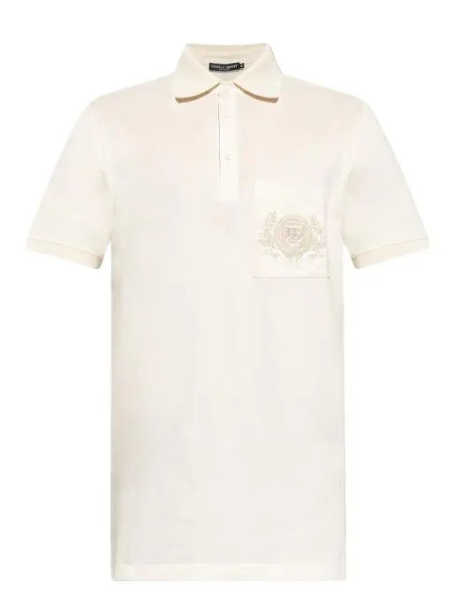 Dolce & Gabbana Dolce Gabbana Dg Logo Embroidered Short-sleeved Polo Shirt - Cream