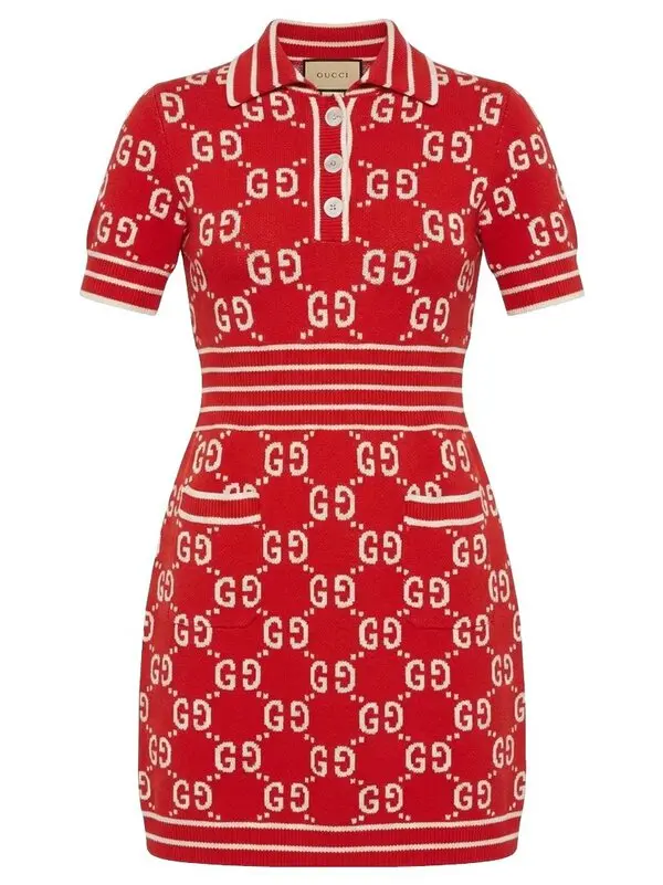 Gucci Gg Monogrammed Polo Dress - Red