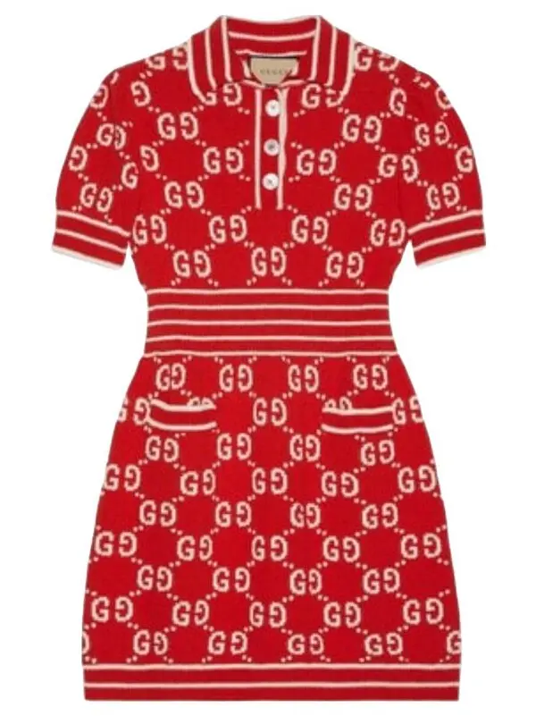 Gucci Gg Monogrammed Polo Dress - Red
