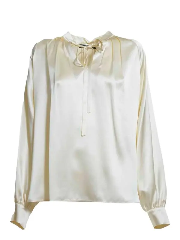 Max Mara Silk Blouse With Mandarin Collar And Tie Detail - White