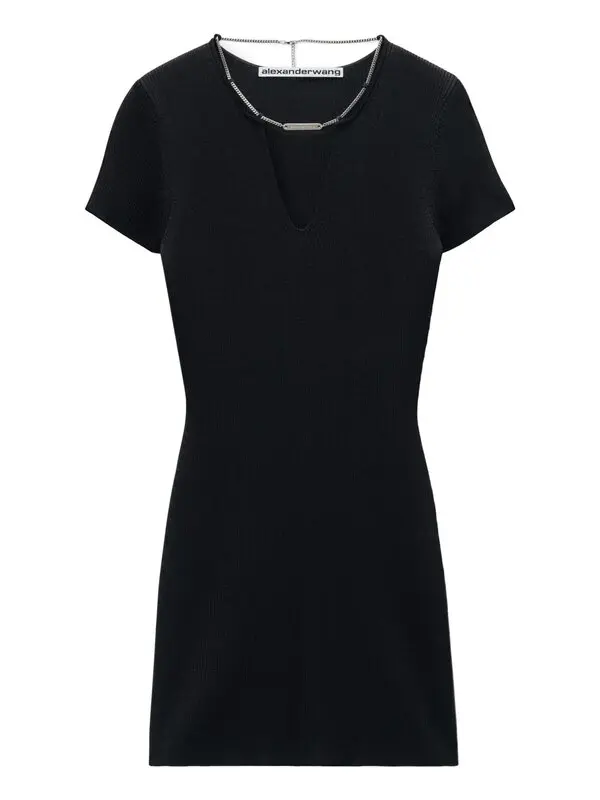 Alexander Wang Ribbed Logo Nameplate Bodycon Minidress - Black