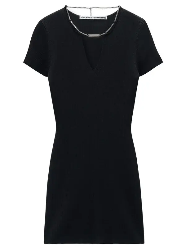 Alexander Wang Ribbed Logo Nameplate Bodycon Minidress - Black