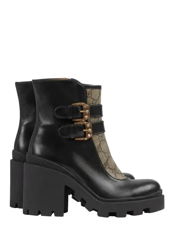Gucci Gg Supreme Buckle Ankle Boots - Black