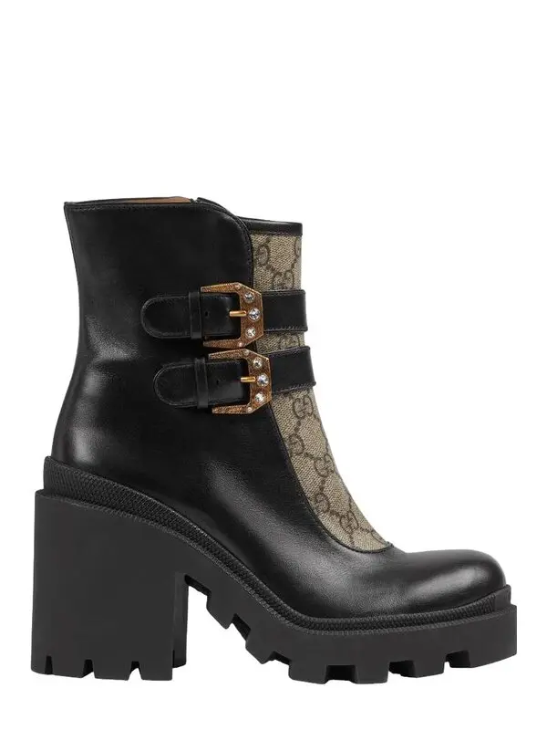 Gucci Gg Supreme Buckle Ankle Boots - Black