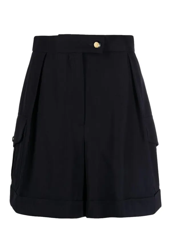 Alexander McQueen High Waist Cargo Shorts With Pleated Details - Black