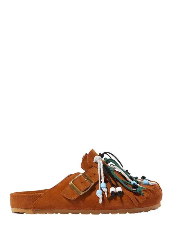 SCAROSSO Muller Clogs With Tassel And Bead Embellishments - Brown