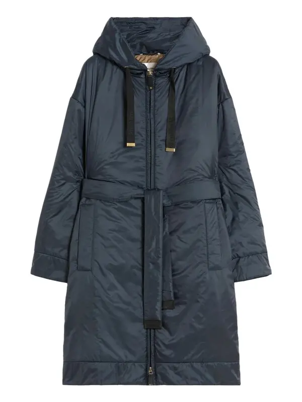 Max Mara Padded Midi Parka With Drawstring Waist And Logo Snap Buttons - Midnight Blue