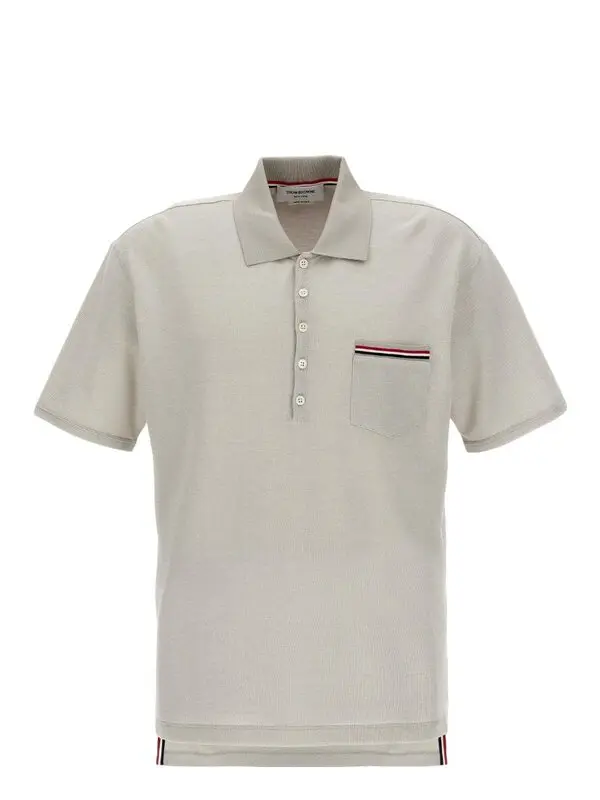Thom Browne Logo Patch Stripe-detailed Polo Shirt - Nude