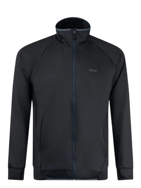 Hugo Boss Logo-print Zip-up Jacket With Elasticated Hem - Black