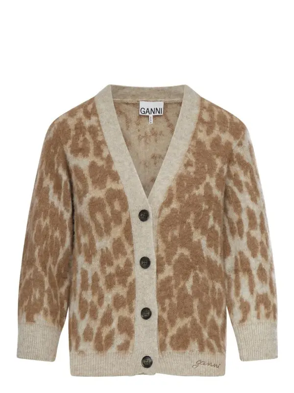 GANNI Leopard Jacquard Knitted Cardigan - Brown