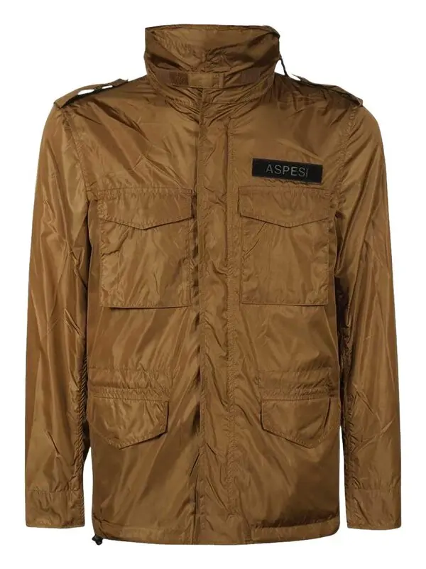 Aspesi Minifield Logo Patch Hooded Jacket - Brown