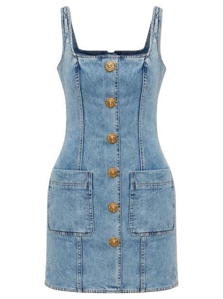 Balmain Button-front Denim Mini Dress - Blue