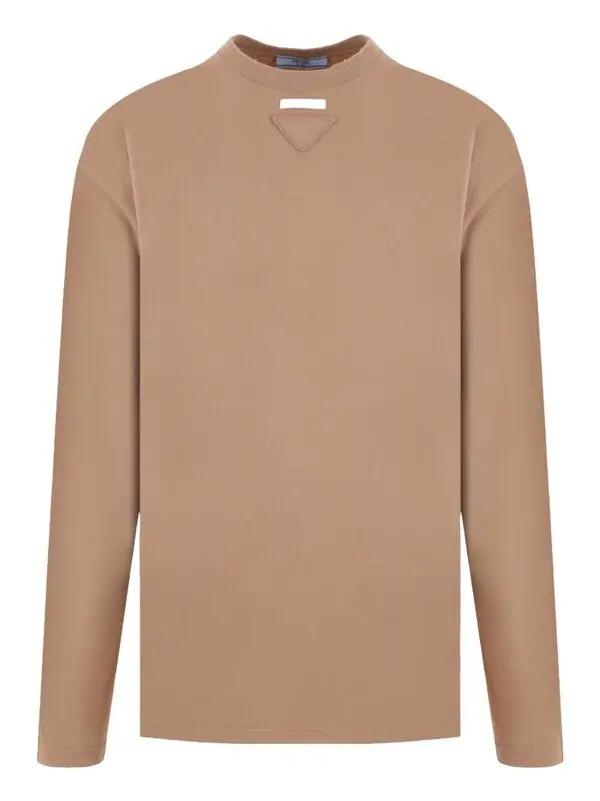 Prada Long-sleeved Crewneck T-shirt - Cork Beige