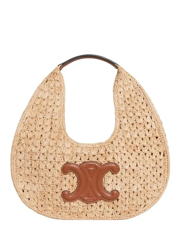 Celine Classic Panier Hobo Bag In Raffia And Calfskin - Natural/tan