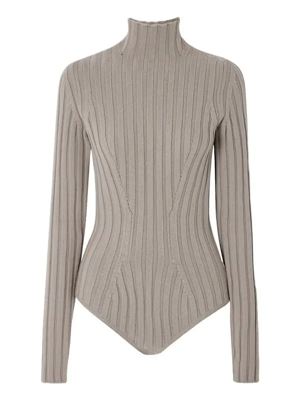 Alaïa High-neck Ribbed Knit Bodysuit - Gray