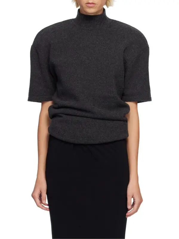 Jacquemus Ribbed High-neck Short-sleeve Sweater - Dark Gray
