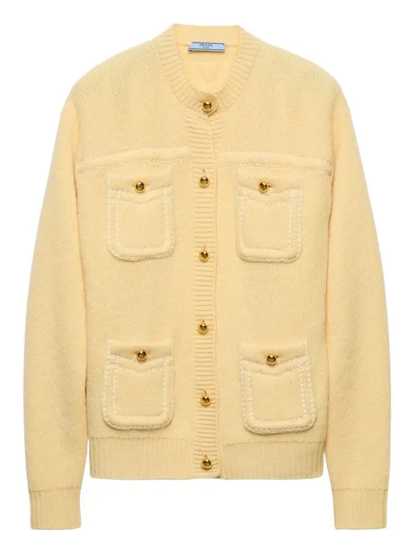 Prada Crewneck Button-up Cardigan With Pockets - Cream
