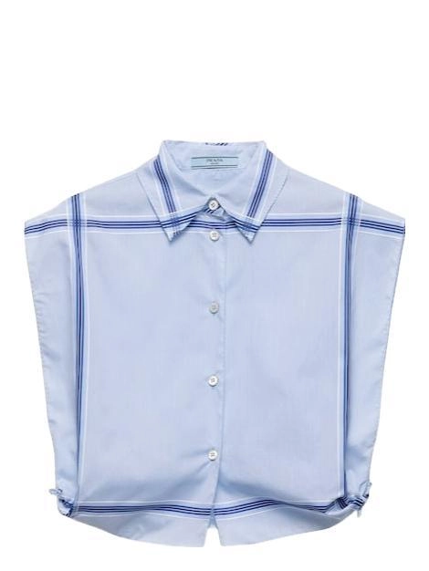 Prada Cropped Checked Cotton Shirt With Embroidered Logo - Sky Blue