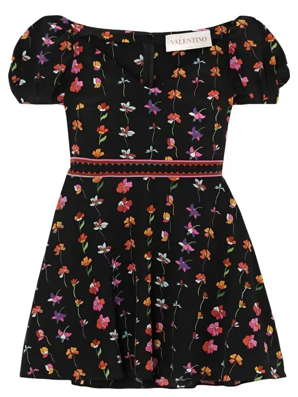 Valentino Garavani Floral Print V-neck Mini Dress - Black