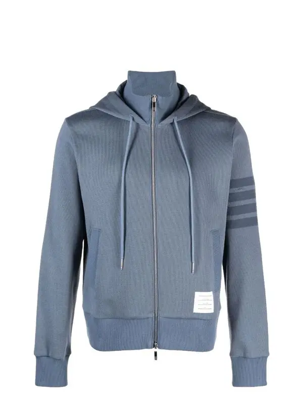 Thom Browne Cotton Zip-up Hoodie With Drawstring - Dark Blue