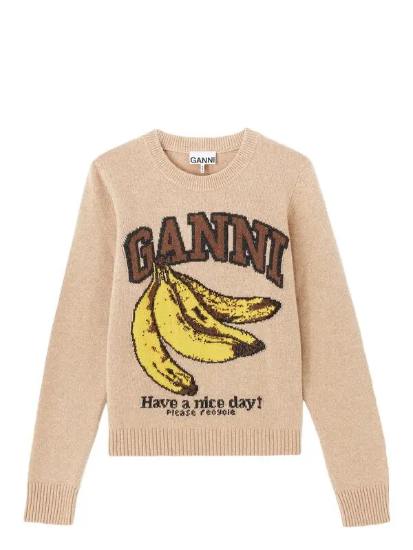 GANNI Banana Intarsia Knit Crewneck Jumper - Nude